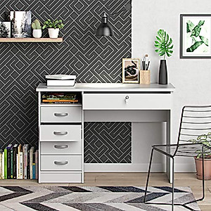 Tvilum Walden Desk with 5 Drawers, White