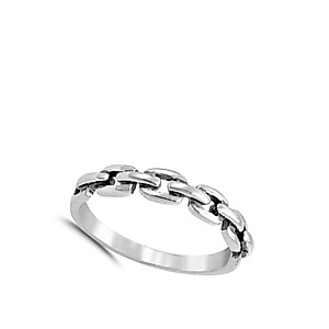 Curb Chain Link Design Ring New .925 Sterling Silver Band Size 9