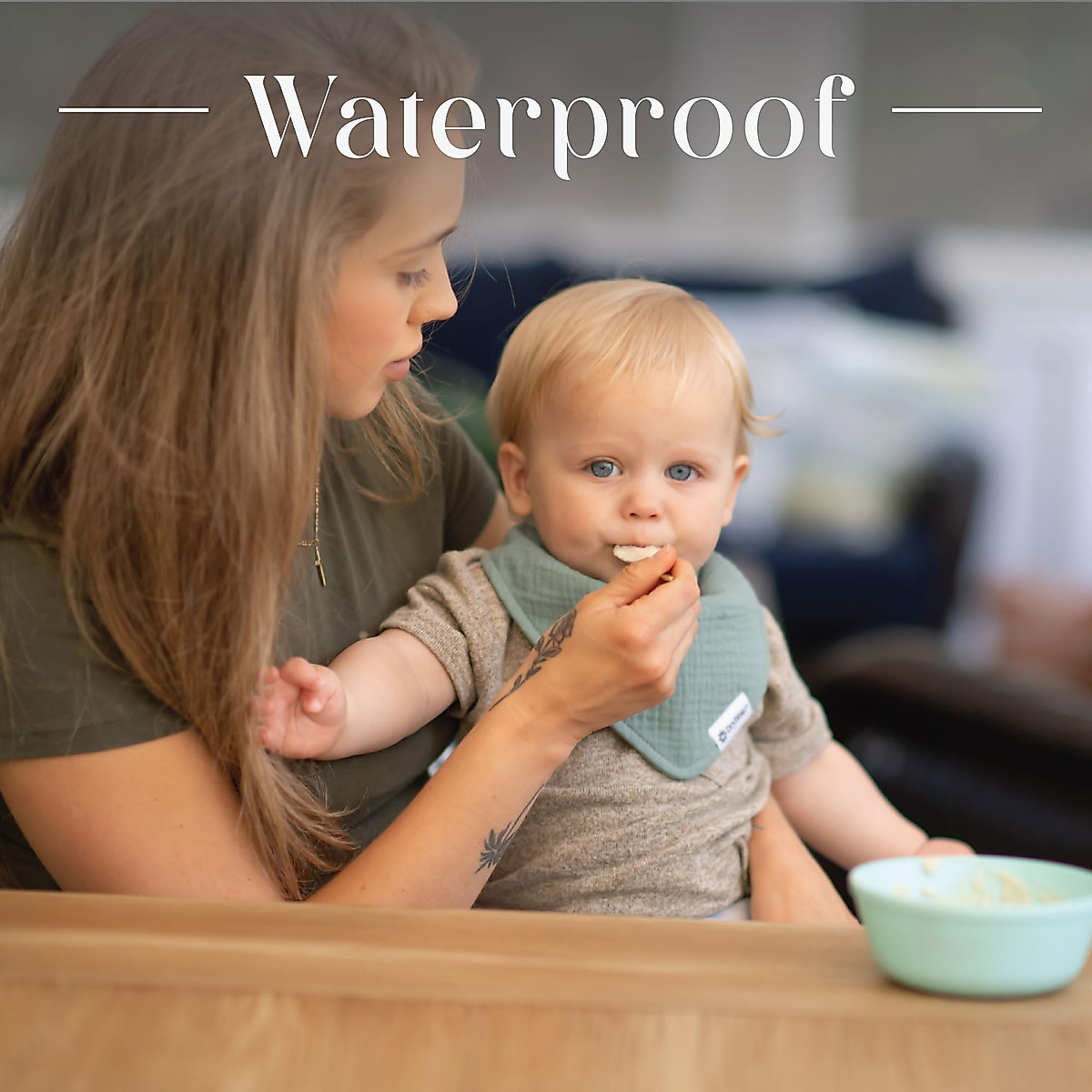 Drybble Waterproof Muslin Bandana Baby Bibs - 100% Organic Cotton Exterior - Ultra Absorbent 4 Layers for Drooling & Teething (Marine)