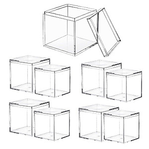NA Clear Acrylic Plastic Square Cube Jewelry Box Mini Storage Containers with Lids Storage(8 Pieces)