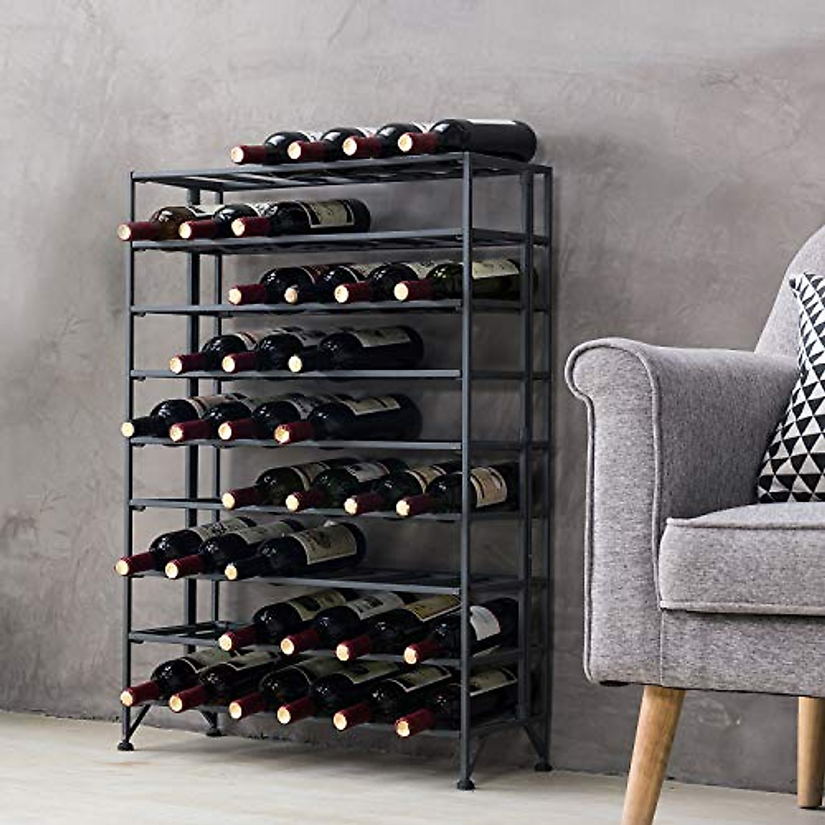 MyGift Gray Metal Wine Rack Freestanding Floor Stand, 9 Tier Wine Bottle Shelf - Holds up to 54 Bottles