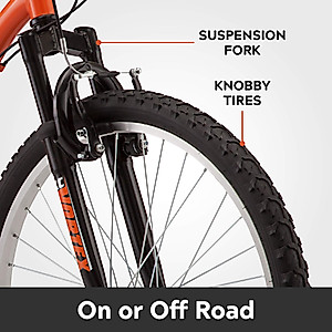 Pacific Mountain Sport Youth/Adult Hardtail Mountain Bike, Boys and Girls, 24-Inch Wheels, 18 Speed Twist Shifters, Front Suspension, Steel Frame, Orange