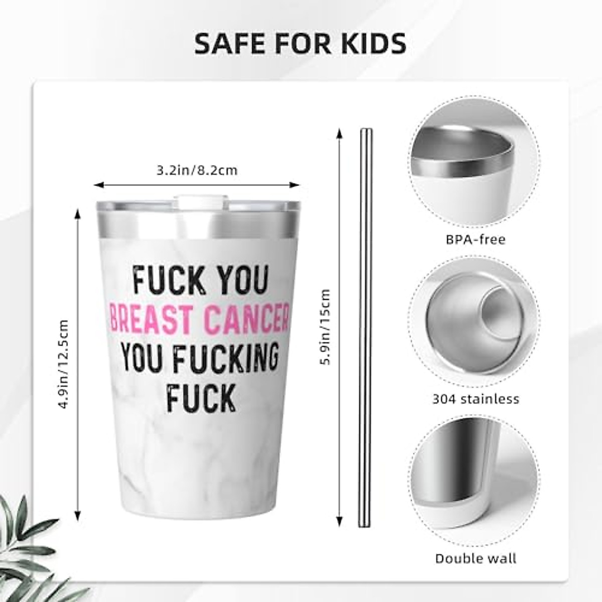 Fu-ck-Breast-Cancer-Funny-Breast Cancer Awareness Gifts 12oz Vacuum Insulated Stainless Steel Travel Mug Leak-Proof Slider Lid Perfect for Coffee or Tea-EEE