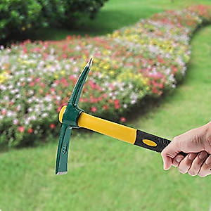 KEILEOHO 15 Inches Pick Mattock Hoe, Forged Weeding Garden Pick Axe with Rubber Handle, Weeding Mattock Hoe for Gardening, Loosening Soil, Camping, Planting Vegetables and Fruits