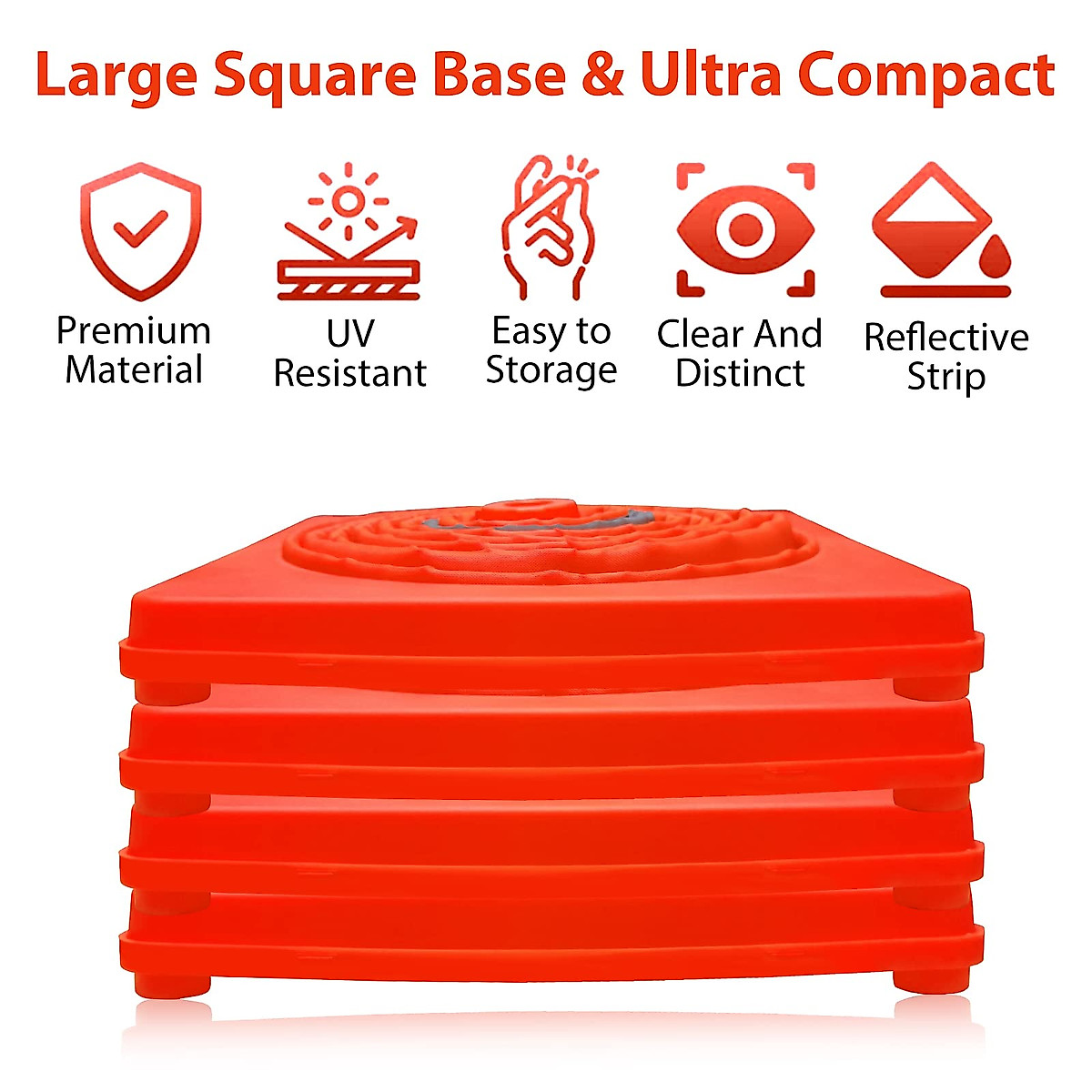 4 Pack Collapsible Traffic Cones, 28 Inch Road Parking Orange Safety Cones, Multi-Purpose Construction Cones with Reflective Strips and Stable Base, Perfect for Driving Training & Remind People