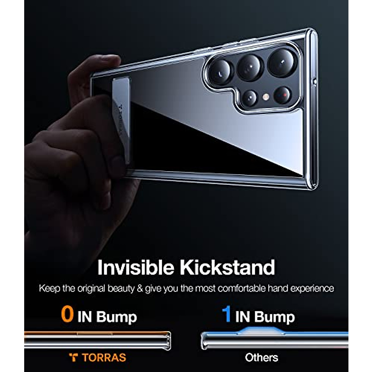 TORRAS for Samsung Galaxy S23 Ultra Case Clear with Kickstand Never Yellowing, [3-Way Built-in Kickstand] [10FT MIL-Grade Shockproof] Slim Clear Case for Samsung S23 Phone Ultra Case, Diamond Clear