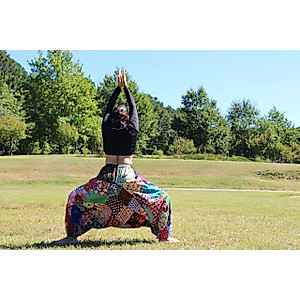 PEACH PEBBLE Women's Harem Pants 100% Cotton, Bohemian Yoga Boho Hippie Aladdin Colorful Patchwork Harem Pants, Soft Cotton Casual Fashion Women