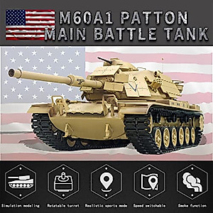 VINIX 1/16 RC Tanks That Shoot BB, 2.4G US M60A1 Main Battle Tank Model with Smoke & Sound 360-Degree Rotating Turret, Remote Control Military Vehicles Model Toys