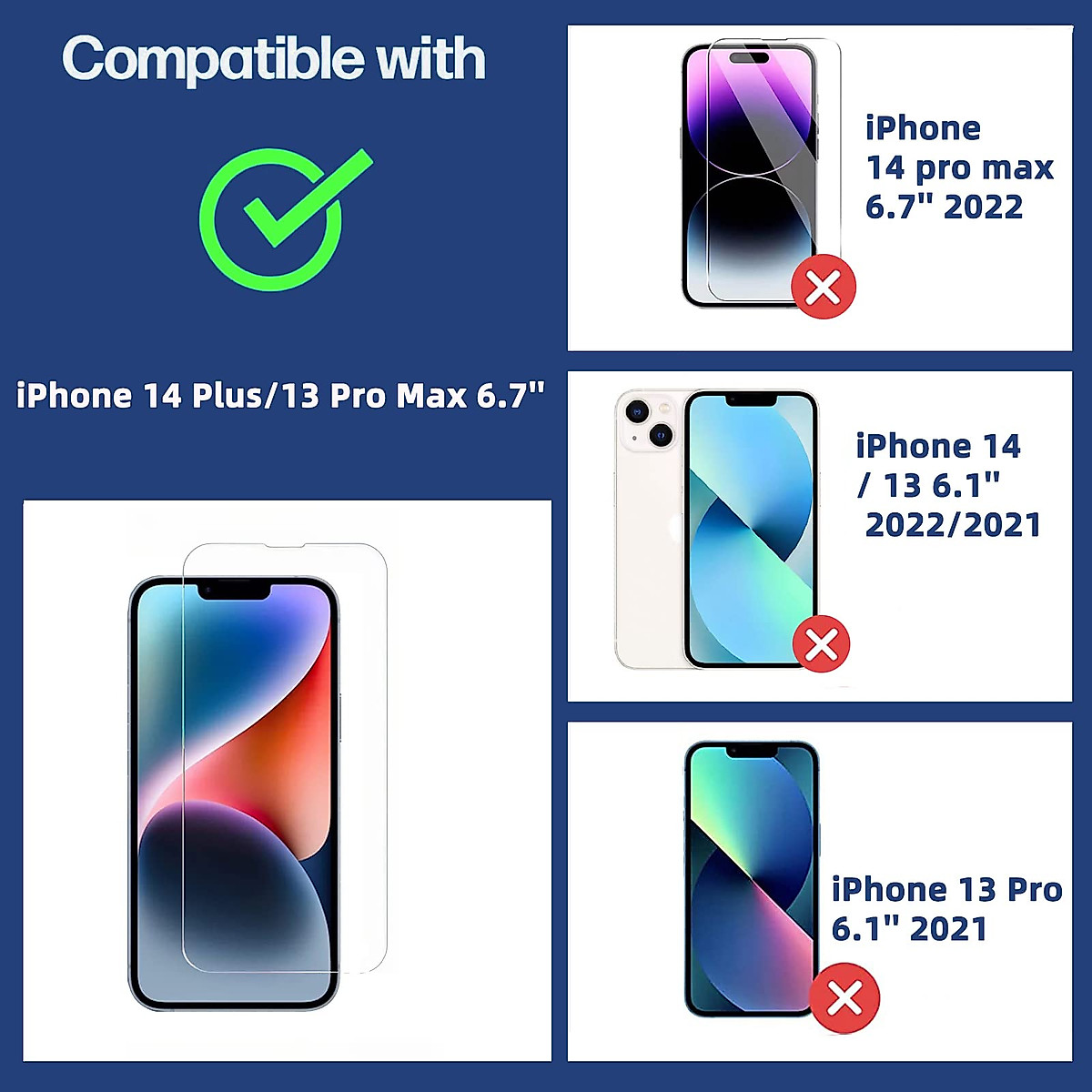 AVOAR 3 Pack Screen Protector for iPhone 14 Plus/13 Pro Max, for iPhone 14 Plus Screen Protector, 6.7 Inch HD Clear Tempered Glass Full Screen, Anti-Scratch, Bubble Free, Case-friendly