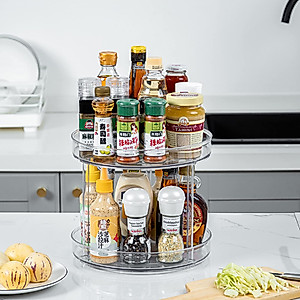 Hexli 2 Tier Clear Lazy Susan Organizer, 360 Degree Rotating Round Lazy Susan Turntable 9" Non-Skid Rotating Organization Storage Container for Cabinets, Pantry, Countertops etc