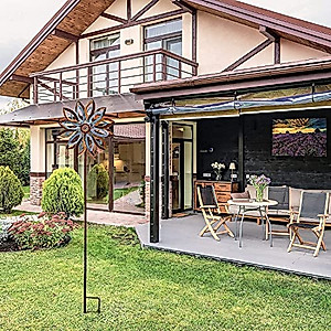 Cyan Oasis Yard Garden Wind Spinners with Solar Lights, Large Outdoor Metal Wind Spinners, Lawn Yard Art Garden Decor (22" W x 87" H)