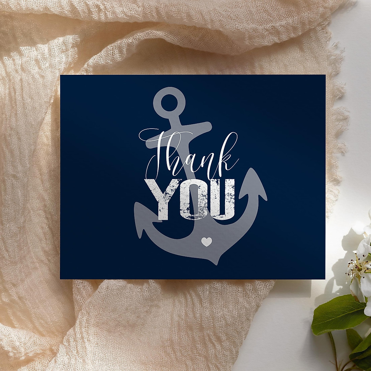 Paper Clever Party Anchor Thank You Cards with Envelopes for Bridal Shower, Wedding, Any Occasion, Blank Notecards Boys Baby Shower, 20 Pack
