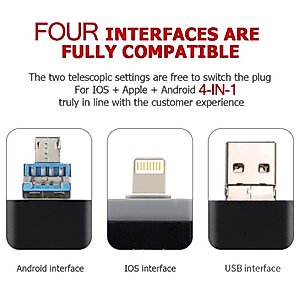 4 in 1 High Speed USB Multi Drive Flash Drive,4 in 1 Drive Photo Stick Omni,Photo Stick Data Storage Drive,Photo Stick for iPhone and Computer,PC and More Devices (Black,64GB)