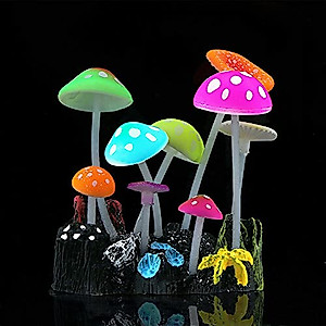 yahukeny 10 Pieces Artificial Glowing Fish Tank Decorations Silicone Resin Fluorescent Floating Jellyfish Simulation Coral Mushroom Fake Lion Fish Landscape Accessories for Aquarium Household Office