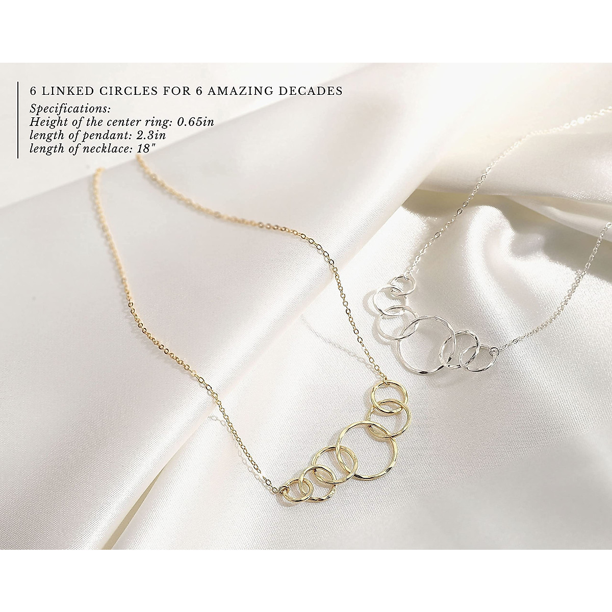 HOPE LOVE SHINE 60th Birthday Gift for Women, Mom, Wife, Sister - 60th Birthday Necklace, Jewelry 17+2", Sterling Silver, 6 Interlocking Rings