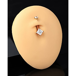 Jewseen 14K Gold Belly Button Ring Sparkling CZ Navel Rings Belly Bar Navel Piercing Body Jewelry