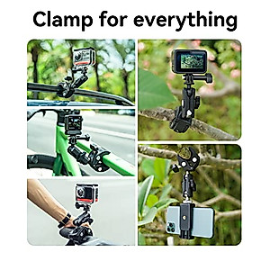 TELESIN Handlebar Clamp Mount with Flexible 360 Ball Head Bike Bicycle Motorcycle Boat Vehicle Tree Tube Extension Mounting Attachment for GoPro Insta360 DJI Action LED Light Vlog Video Accessories