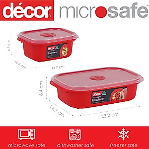 Décor Microsafe Oblong | Microwave Containers | BPA Free | Steam Release Vent | Dishwasher Safe, 5pk, Red