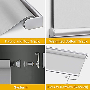 Blackout Cordless Window Roller Shades, Beige Custom Easy to Control Window Blinds with Spring Lifting System for Home, Windows, Doors, French Door