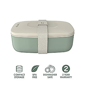 Bentgo Classic - All-in-One Stackable Bento Lunch Box Container - Modern Bento-Style Design Includes 2 Stackable Containers, Built-in Plastic Utensil Set, and Nylon Sealing Strap (Khaki Green)
