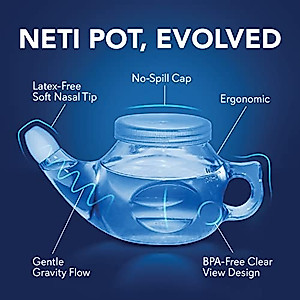 SinuCleanse Soft Tip Neti-Pot Nasal Wash Irrigation System Relieves Nasal Congestion & Irritation due to Cold & Flu, Dry Air, Allergies, Includes 30 All-Natural, Pre-Mixed Buffered Saline Packets