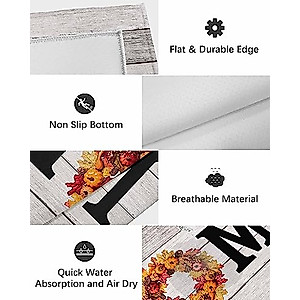 Outdoor Area Rug for Patio,Fall Thanksgiving Home Word Maple Leaf Wreath Camping Rugs Indoor Large Floor Mat 4x6ft,Sunflower Retro Wood Grain Outside Carpet for Deck RV Picnic Porch Backyard Bedroom