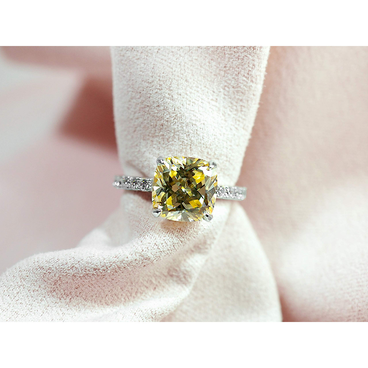 Anthia Jewelry Womens Sterling Silver High Shine Polish Finish Sparkling Cubic Zirconia Multi Gemstone Big Gem Cushion Cut Comfy Fit Fashion Jewelry Accessory Elegant Gorgeous Ring, Yellow, Size 8