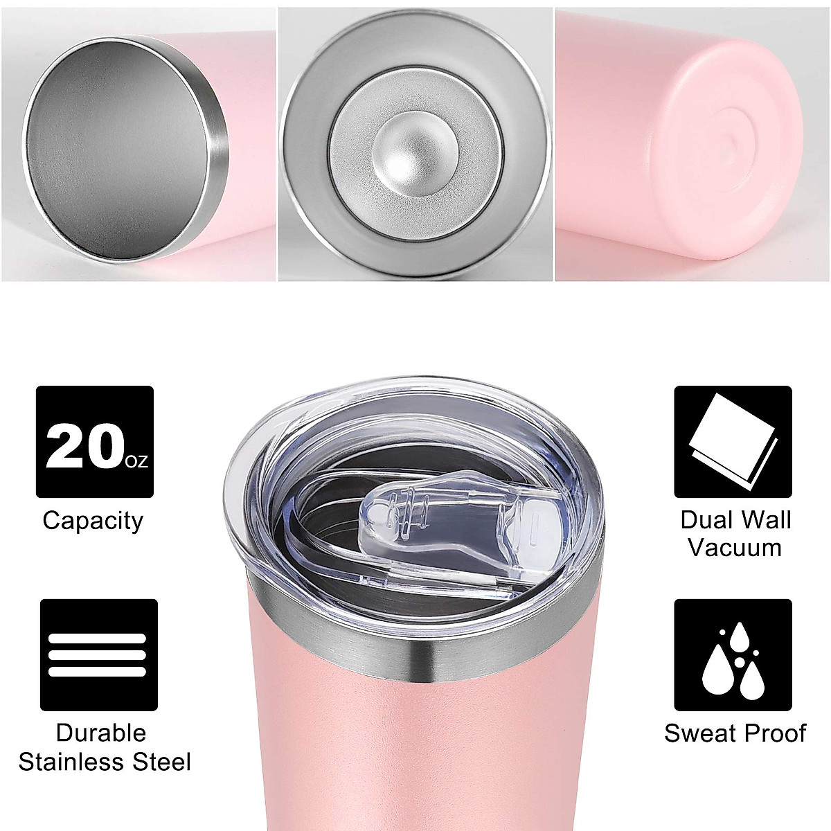 VEGOND Stainless Steel Skinny Tumbler, 20 oz Vacuum Insulated Tumbler with Lid and Straw, Double Wall Coffee Cup, Travel Mug for Cold Hot Drinks, Light Pink 1 Pack