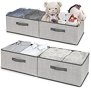 COSIFO 4pc Drawer Storage Bins, 23L Collapsible Fabric Clothes Toy Closet Organizers Boxes, Decorative Storage Baskets with Handle for Wardrobe Closet Bookshelf Nursery Office (Rectangular Gray)