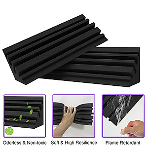 TroyStudio Bass Traps - 12 Pcs 4 X 4 X 12 Inches Dense Thick Studio Bass Foam Corner, Acoustic Treatment Panel Absorbing Echo Reverb, Low Frequency Sound Absorber for Music Room Home Recording Studio