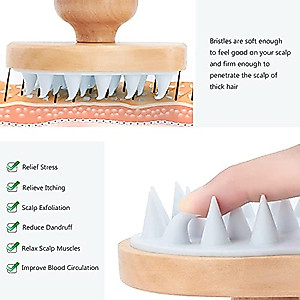 Scalp Massager Shampoo Brush, Wooden Wet and Dry Hair Scalp Care Brush, Shower Brush Scalp Scrubber Exfoliator with Soft Silicone Bristles for Dandruff Removal, Hair Growth (White)