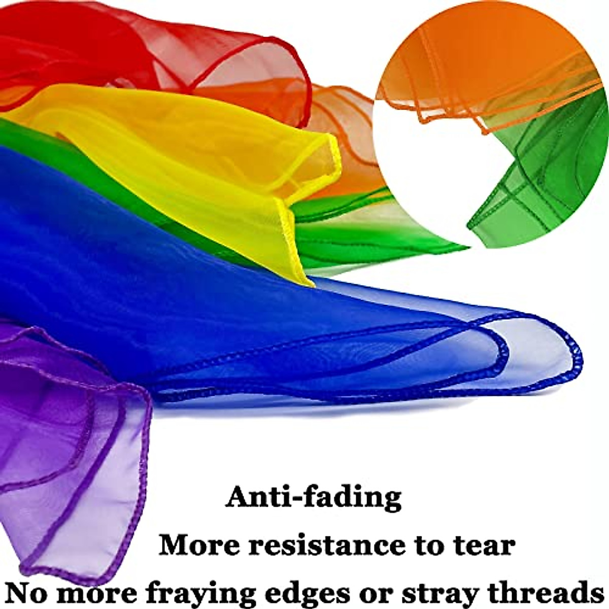 Lolakee Dance Scarves for Kids Play 12 Pcs Upgraded Play Scarves for Babies Toddlers Children Movement Square Juggling Silk Music Dancing Scarf Rhythm Band Scarves Pro (6 Colors,24" x 24")