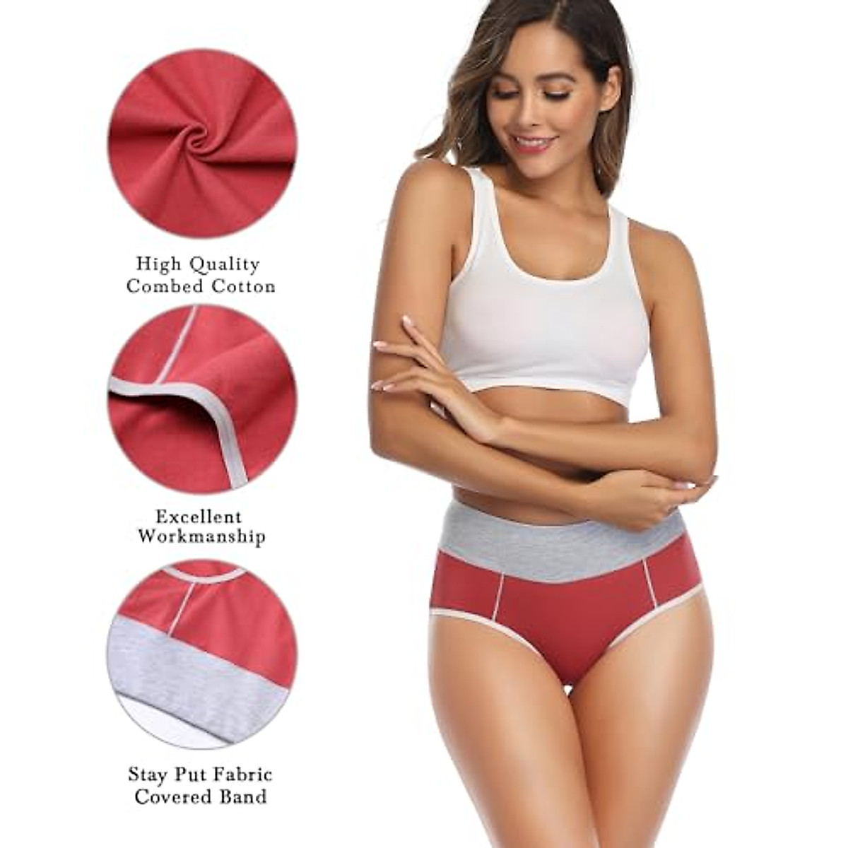 wirarpa Women's Cotton Underwear High Waist Stretch Briefs Soft Underpants Breathable Panties 4 Pack Large