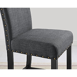 Roundhill Furniture Biony Gray Fabric Counter Height Stools with Nailhead Trim, Set of 2 Biony Fabric Counter Height Dining Bench with Nailhead Trim, Grey