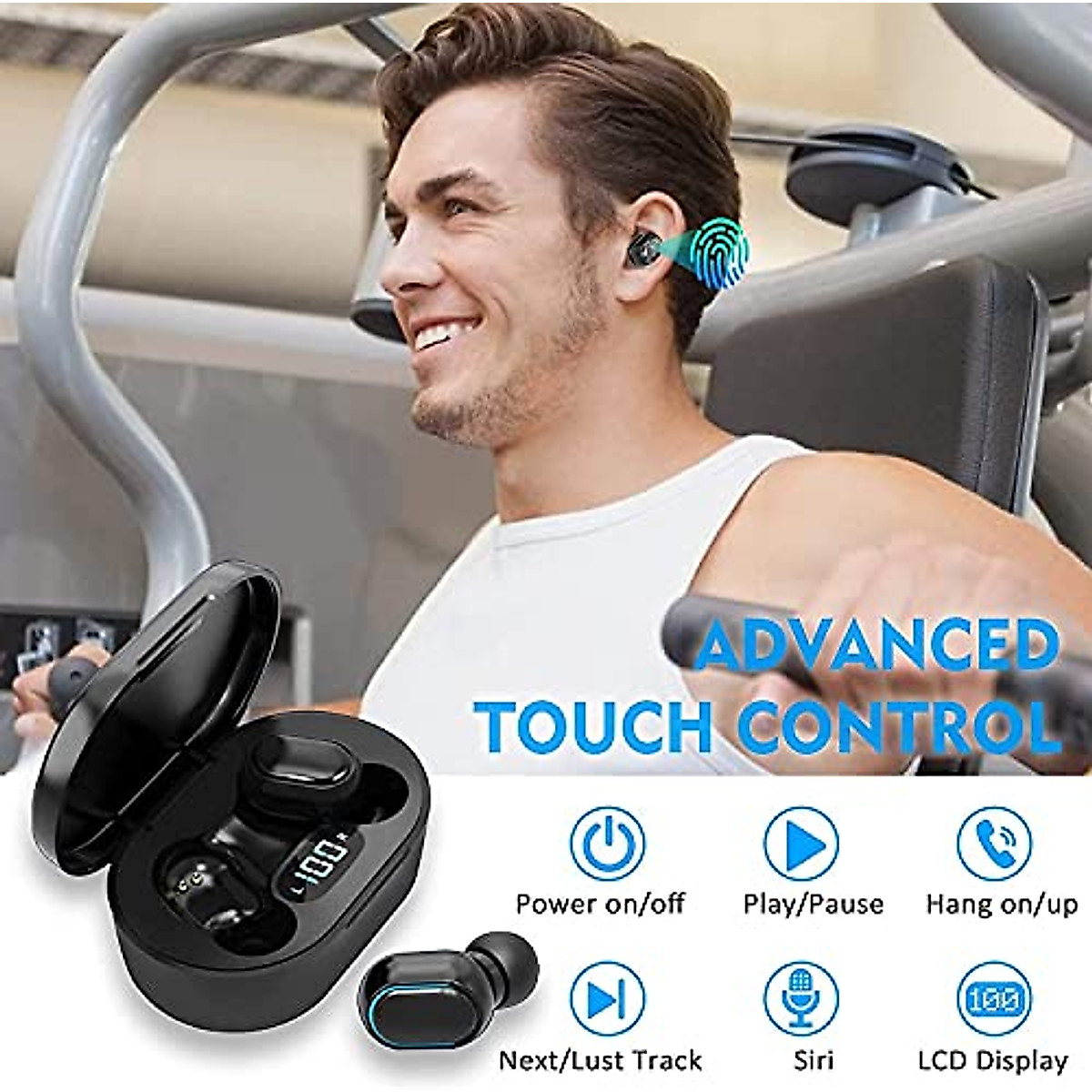 Krebly Wireless Earbuds, Bluetooth Earbuds with USB-C Fast Charging, Wireless Bluetooth Earphones in Ear Touch Control with Mic for Sport, Gaming and Running, Black