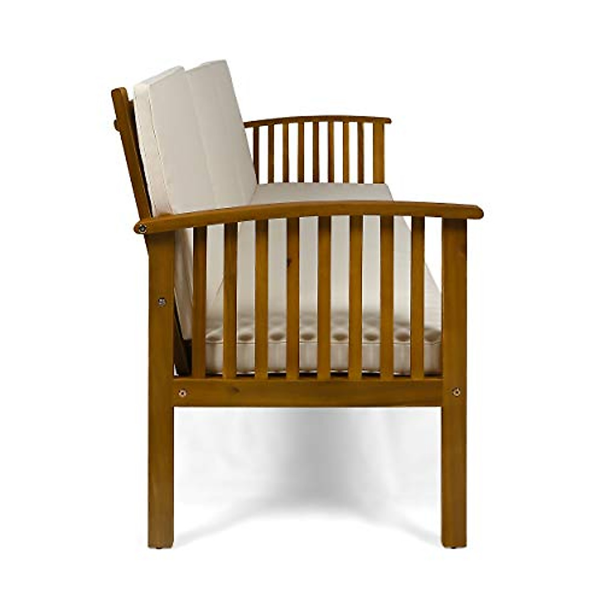 Christopher Knight Home Breenda Outdoor Acacia Wood Sofa with Cushions, Teak Finish, Cream