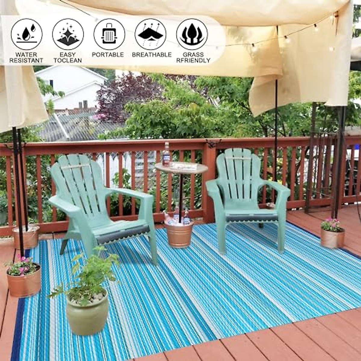 Wefavor Outdoor/Indoor Rug Plastic Straw Rug Waterproof Portable Outdoor Mat, Easy to Clean and Fold, Perfect for Garden, Patio, Picnic, Decking-（Blue，5x7Ft）