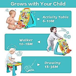 iPlay, iLearn 3 in 1 Baby Walker Sit to Stand Toys, Kids Activity Center, Toddlers Musical Fun Table, Lights and Sounds, Learning, Birthday Gift for 9, 12, 18 Months, 1, 2 Year Old, Infant, Boy, Girl