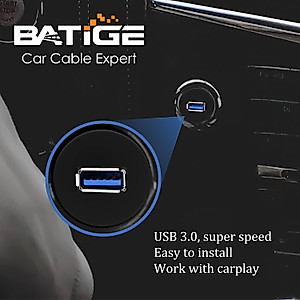 BATIGE 2 Pack Small USB 3.0 Male to Female AUX Flush Panel Mount Extension Cable for Car Truck Boat Motorcycle Dashboard 3ft