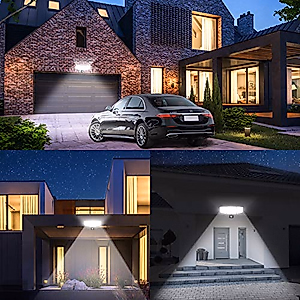 Ganiude 35W Plug in Flood Light Outdoor, Motion Sensor Plug in LED Security Light with Remote Control, Dusk to Dawn, 3 Head, 3500LM, 5000K, IP65 Waterproof Exterior Light for Porch, Garage, Yard