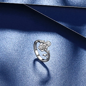 beautlace Rose Adjustable Rings Silver Plated Rose Flower Love Open Ring Elegant Wedding Engagement Jewelry Gifts for Women KR0076W