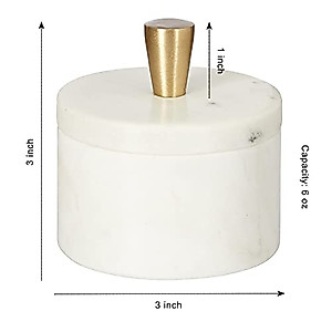 Queenza White Marble Salt Cellar with Lid and Brass Knob, 3 Inch Salt Box