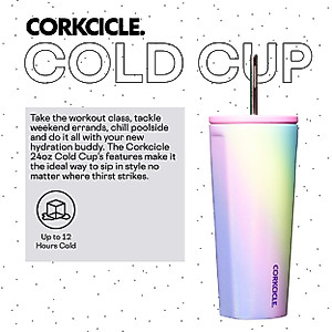 Corkcicle Cold Cup Insulated Tumbler with Lid and Straw, Rainbow Unicorn, 24 oz – Reusable Water Bottle Keeps Beverages Cold for 12hrs, Hot 5hrs – Cupholder Friendly Tumbler, Lid for Flexible Sipping