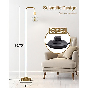 Oneach 63.75'' Industrial Antique Brass Gold Minimalist Floor Lamp for Living Room, Bedroom and Office