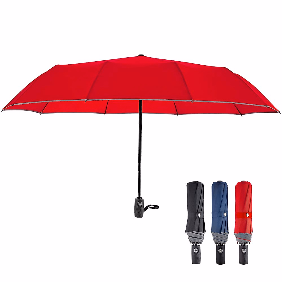 FDJASGY Windproof Travel Umbrella with Teflon Coating Auto Open Close Lightweight Sun&Rain Umbrella with 10 Rib Construction and Reflective Stripe Zipper Pouch