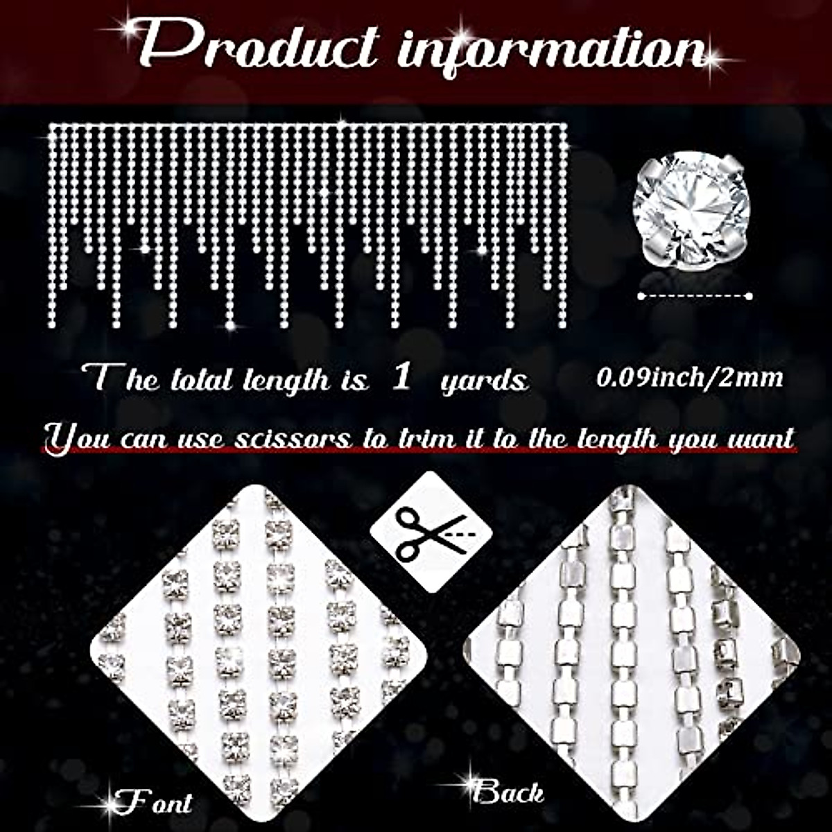 MTLEE Trim Rhinestone Fringe Belt Beaded Ribbon Tassel Chain for Jeans Clothing Accessories DIY Decoration (1 Yard, Silver)