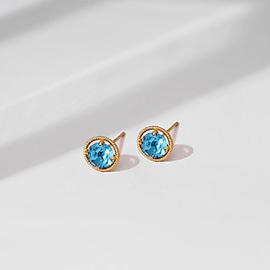 Amazon Essentials 10k Gold Made with Infinite Elements Imported Crystal Birthstone March Stud Earrings (previously Amazon Collection)