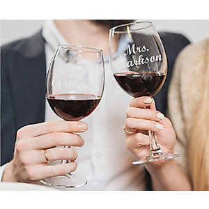 TEEAMORE Personalized Wine Glass Add Your Name Text Valentiness Day Birthday Anniversary Laser Engraved Stemmed Wine Glass 16oz