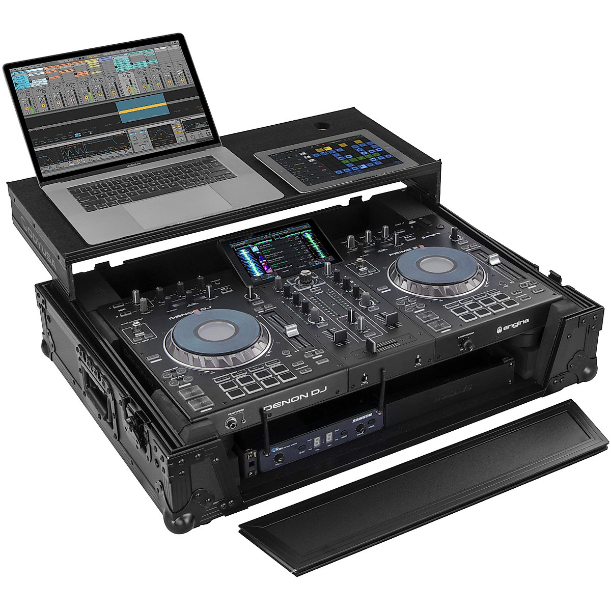 Odyssey Cases Denon Prime 2 Glide StyleTM Black Flight Case with 1U Rack Space.