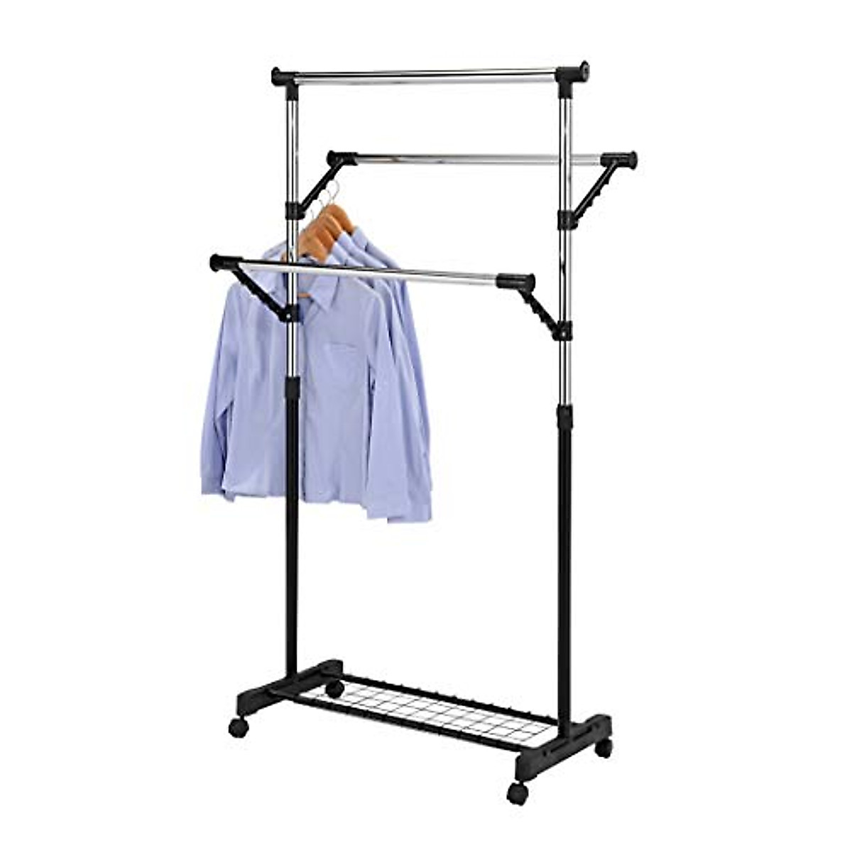 Kings Brand Furniture - 3-Rod Adjustable Garment Rack - Rolling Clothes Organizer , Black/Chrome